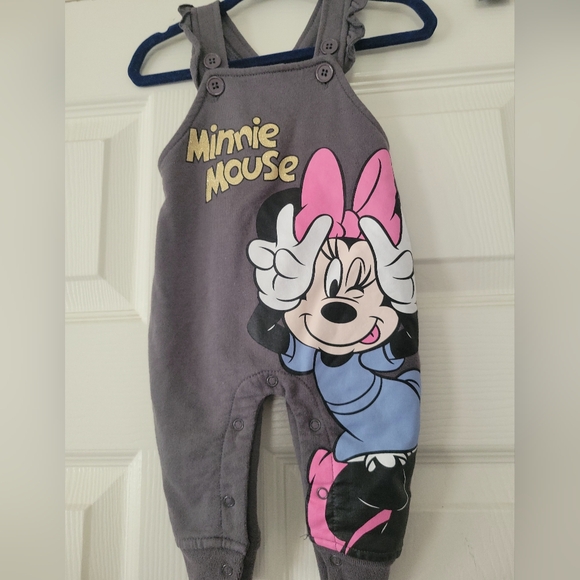 Disney | Bottoms | Disney Baby Minnie Mouse Gray Soft Knit Overalls ...